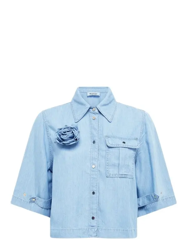 BLUGIRL Short-sleeved Collared Shirt With Floral Detail - Blue