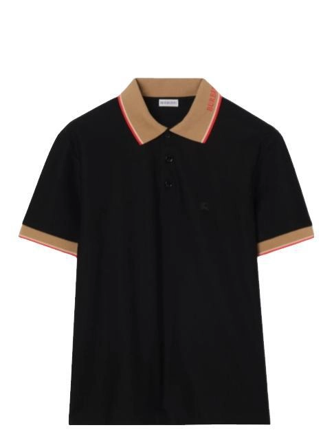 Burberry Logo Collar Short Sleeved Polo Shirt - Black