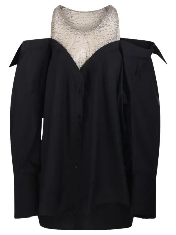 Giuseppe Di Morabito Crystal Tulle Detail Off-shoulder Dress - Black