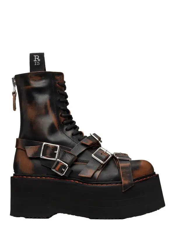 R13 Lace-up Double-layer Ankle Boots - Black
