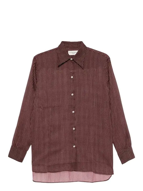 Officine Générale Geometric Print Long Sleeve Shirt - Red Wine/brgdy/ecru