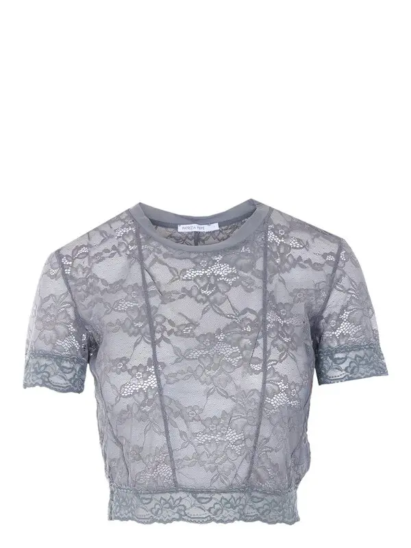 Patrizia Pepe Sheer Lace Short Sleeve T-shirt - Gray