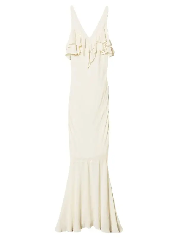 TWINSET Ruffled V-neck Maxi Dress - White