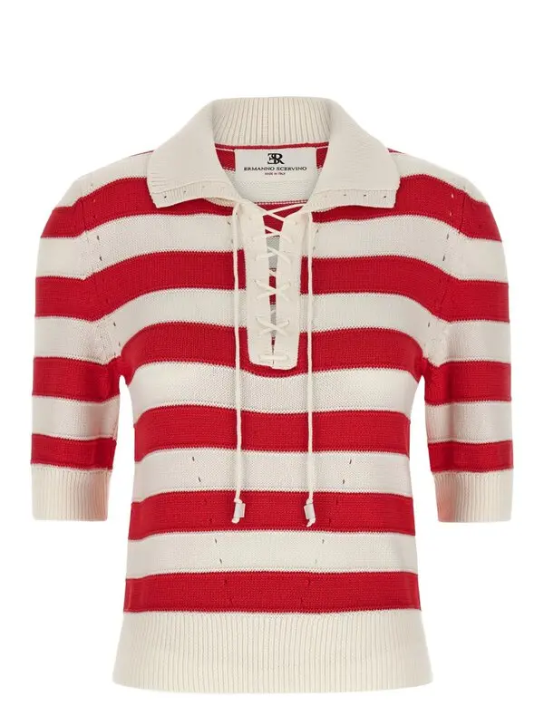 Ermanno Scervino Striped Knit Polo Shirt - Red