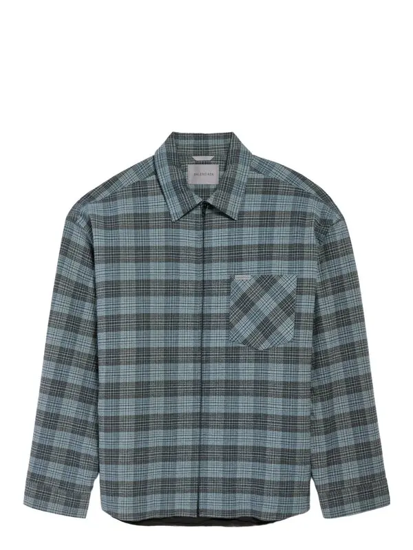 Balenciaga Checked Zip-up Shirt Jacket With Logo Detail - Black