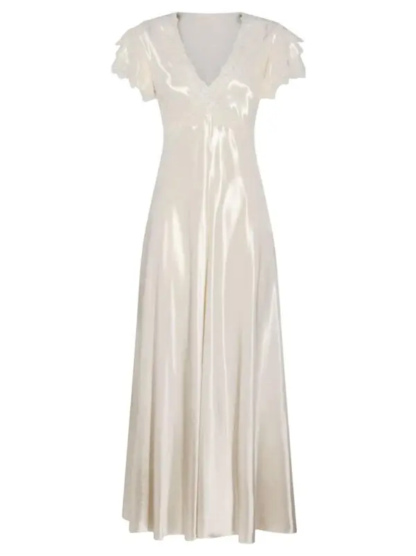 Alberta Ferretti V-neck Lace Detail Maxi Dress - White