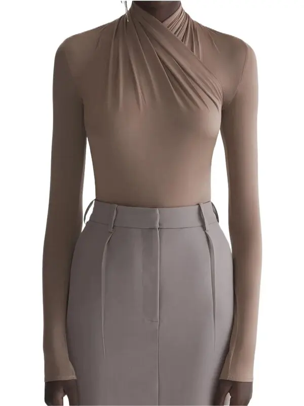 MUGLER Draped Long-sleeve Bodysuit - Brown