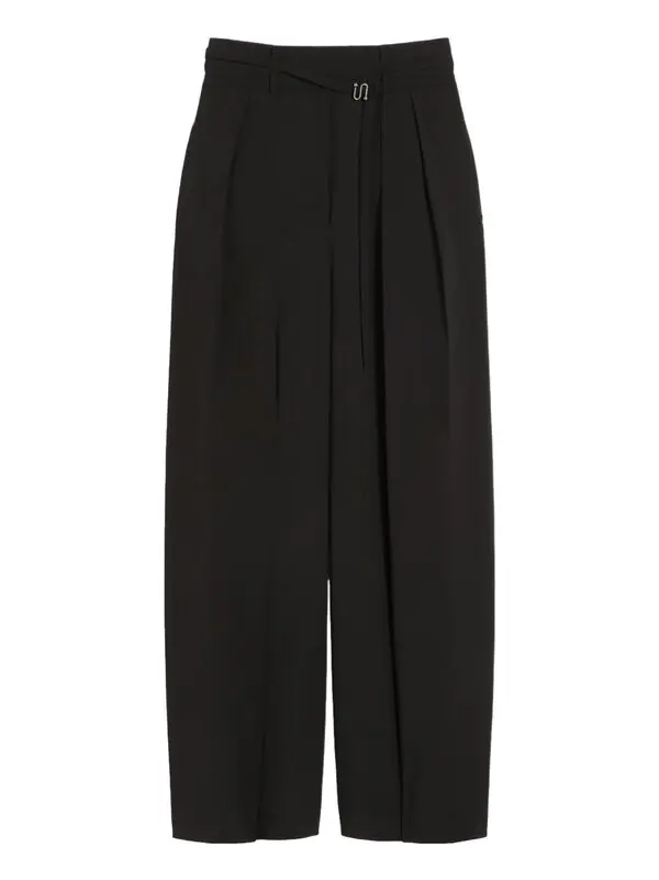 Sportmax Wide-leg Pleated Trousers With S-buckle Belt - Black