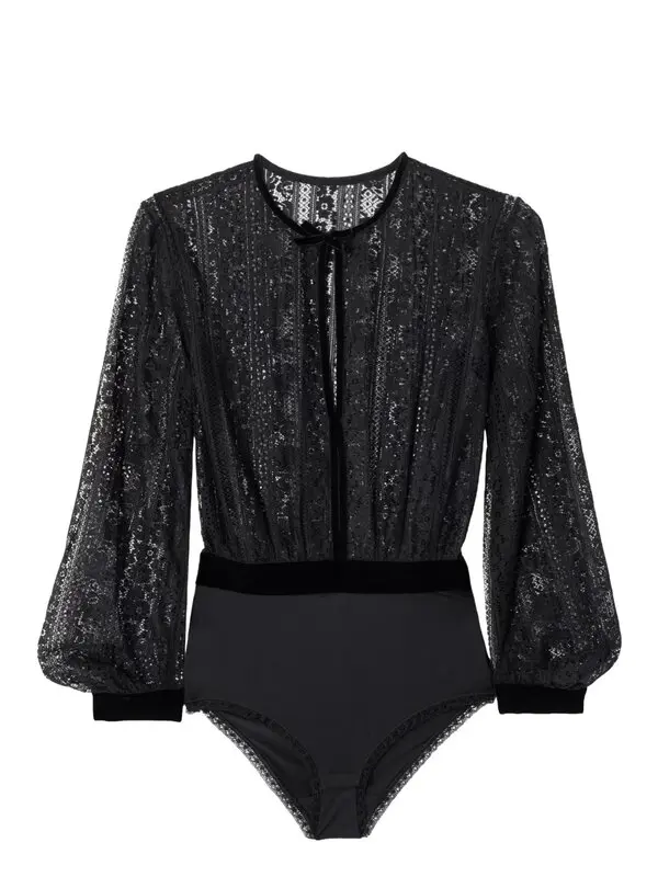 ERES Voltige Lace-panel Velvet Bodysuit - Black