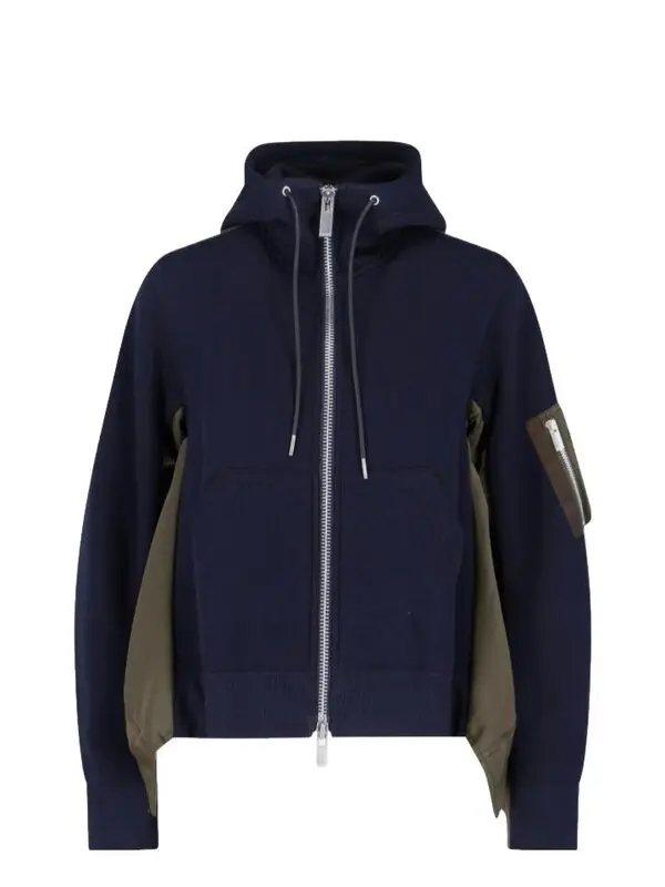 Sacai Contrast Panel Zip Hoodie - Black