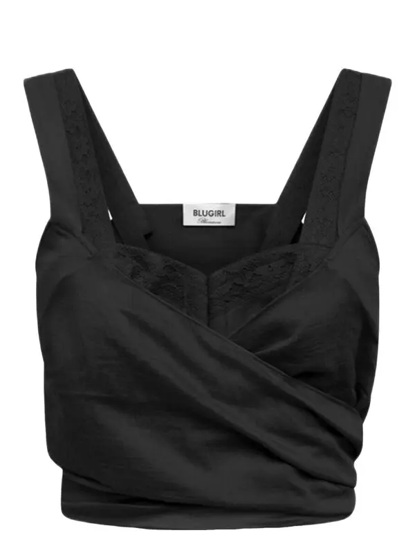BLUGIRL Sweetheart-neck Cropped Top With Lace Details - Black