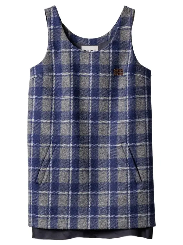 Miu Miu Plaid Mini Dress - Slate Gray/light Blue