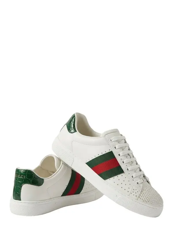 Gucci Ace Studded Sneakers With Web Detail - White, Green And Red