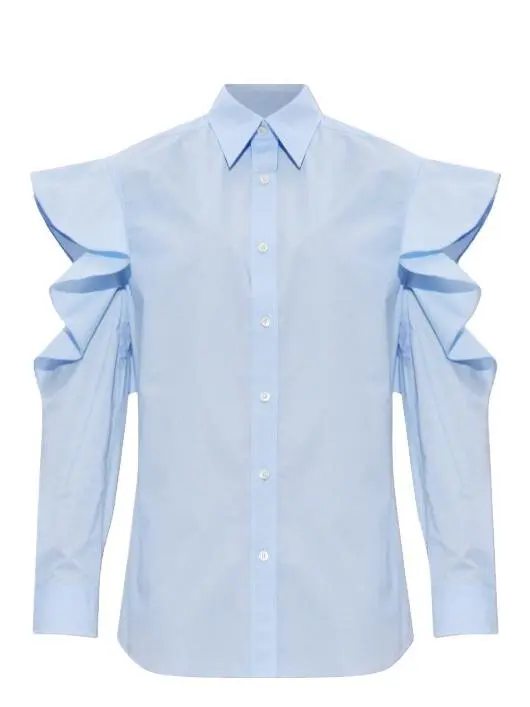 Moschino Ruffled Shoulder Button-up Shirt - Light Blue
