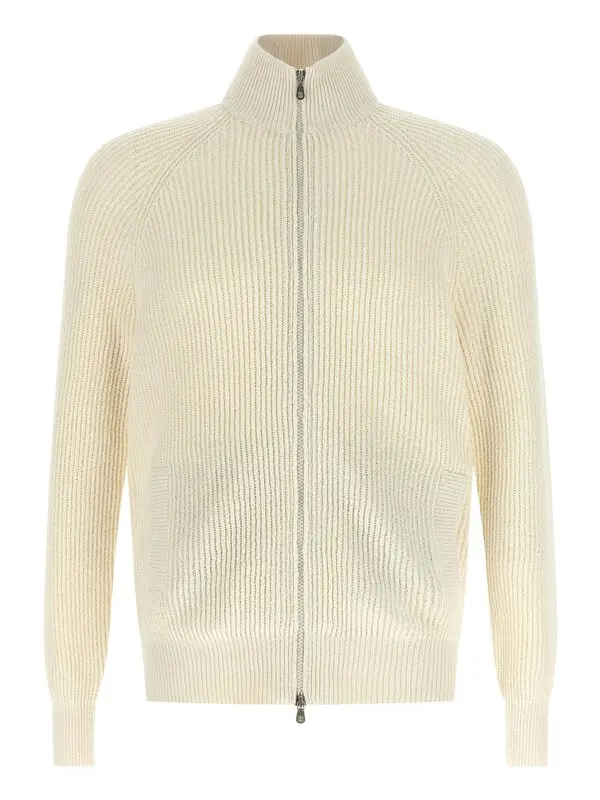 Brunello Cucinelli Malfilé English Rib Cardigan - White