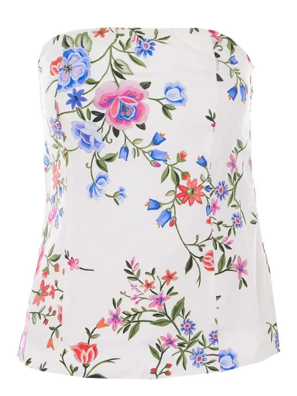 Liu Jo Floral Print Strapless Top - White