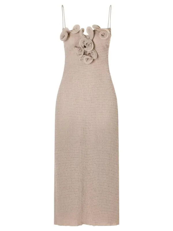 Magda Butrym Textured Floral Appliqué Midi Dress - Brown
