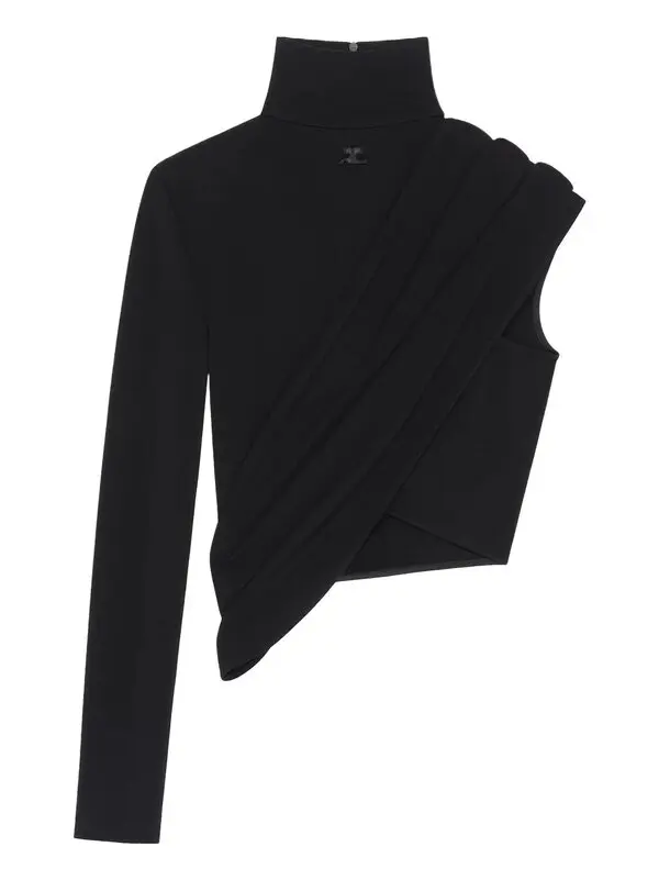 COURREGES Asymmetrical Twist Jersey Cropped Top - Black