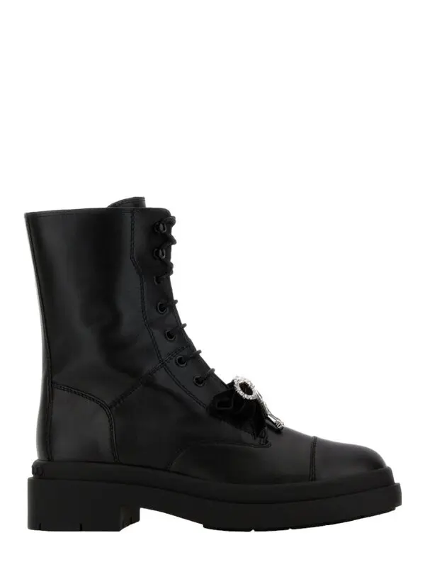 JIMMY CHOO Lace-up Round Toe Boots With Bow Detail - Black
