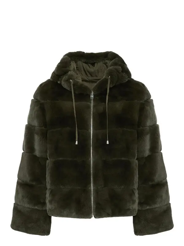 YVES SALOMON Reversible Hooded Jacket - Khaki