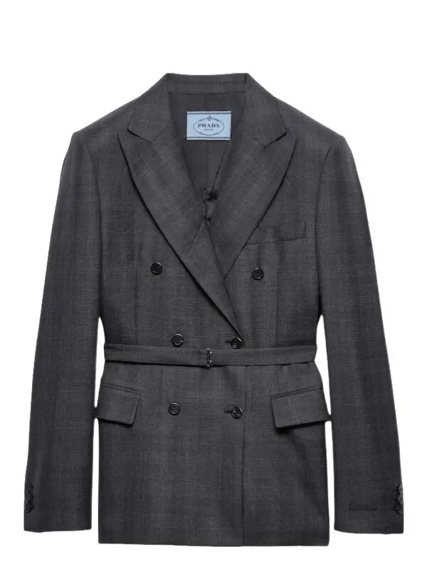 Prada Double-breasted Belted Blazer - Anthracite Gray