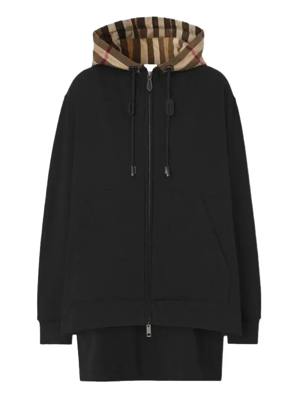 Burberry Checked Drawstring Hoodie - Black