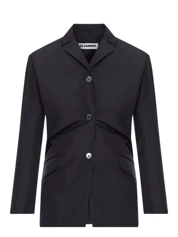 JIL SANDER Single Breasted Pleated Detail Jacket - Black
