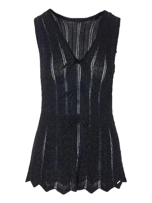 TWINSET Metallic Knit V-neck Top - Black