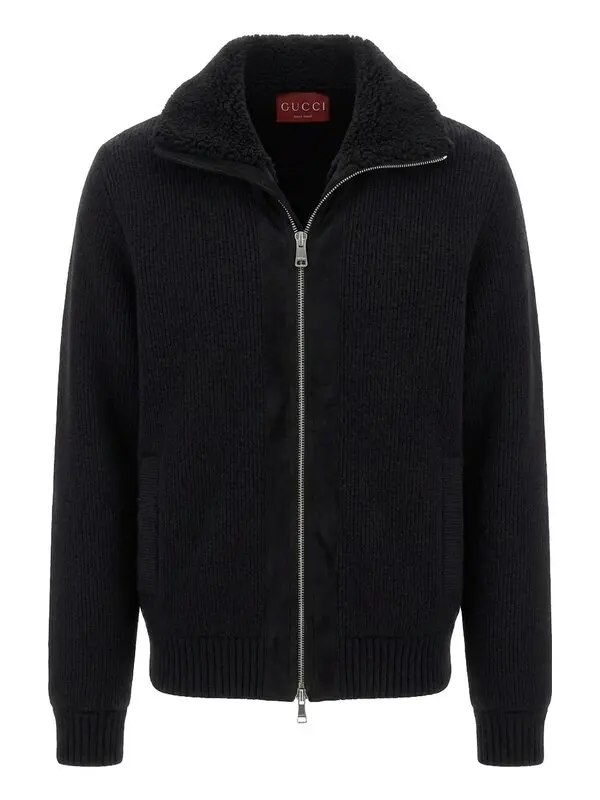 Gucci Woven Stitch Knit Wool Cardigan - Black