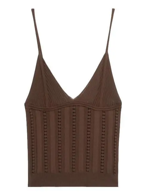 Blumarine Pointelle Knit V-neck Sleeveless Top - Caramel Brown