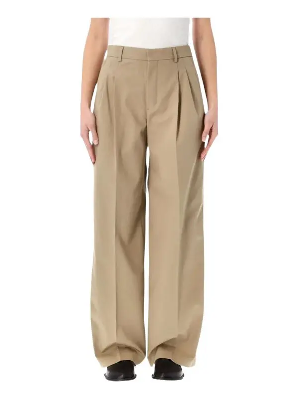 Ami Pleated Wide-leg Trousers - Nude