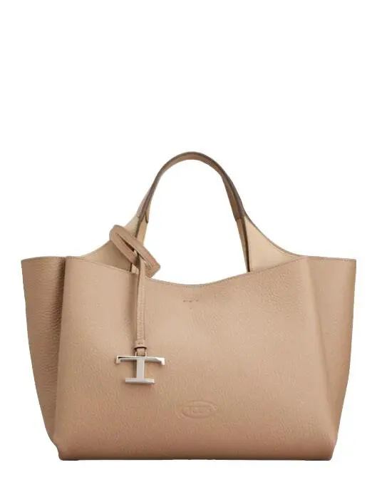 TOD'S Mini Top Handle Bag With Logo Plaque - Natural Color