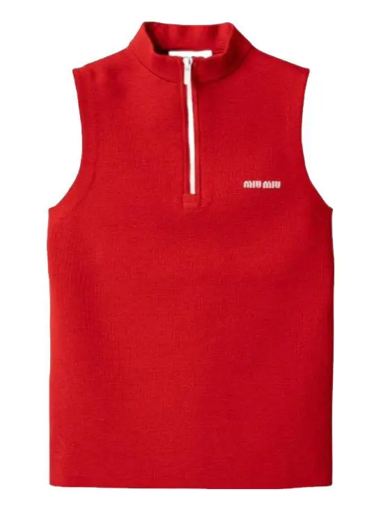 Miu Miu Half-zip Knitted Tank Top - Red