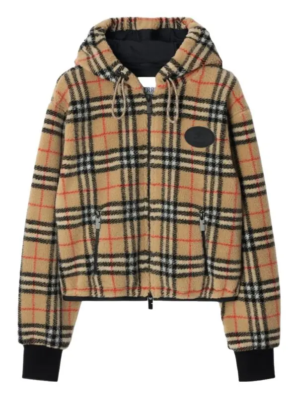 Burberry Check Fleece Hooded Jacket - Sand Beige