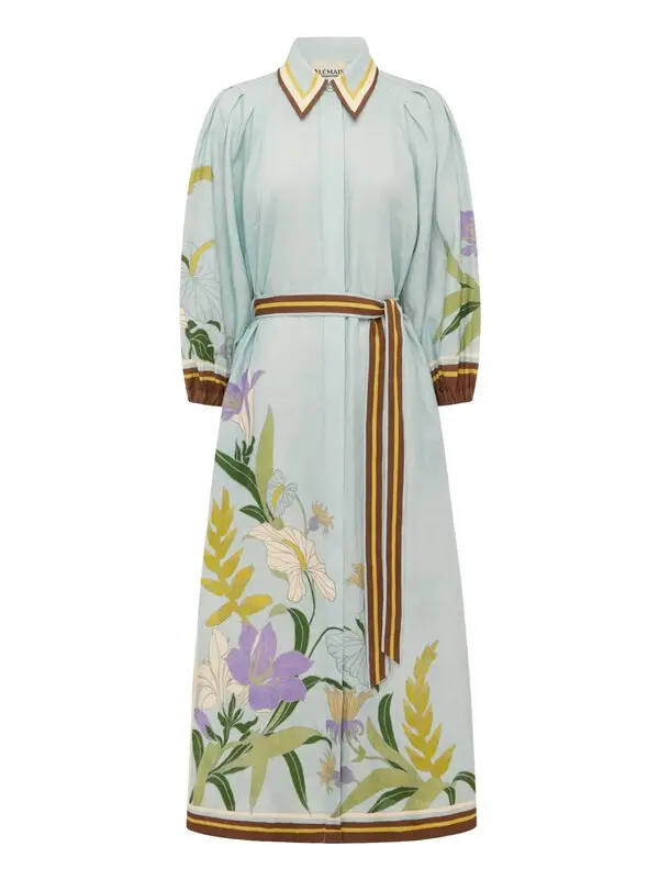 ALEMAIS Alfie Shirtdress With Puff Sleeves And Belt - Ice-blue