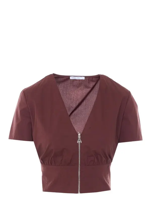 Patrizia Pepe Cropped V-neck Zip-front Top - Red