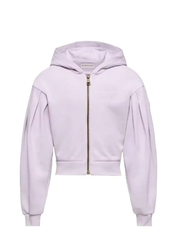 Moncler Hooded Sweatshirt Dress With Embroidered Logo And Pleated Sleeves - Lavender