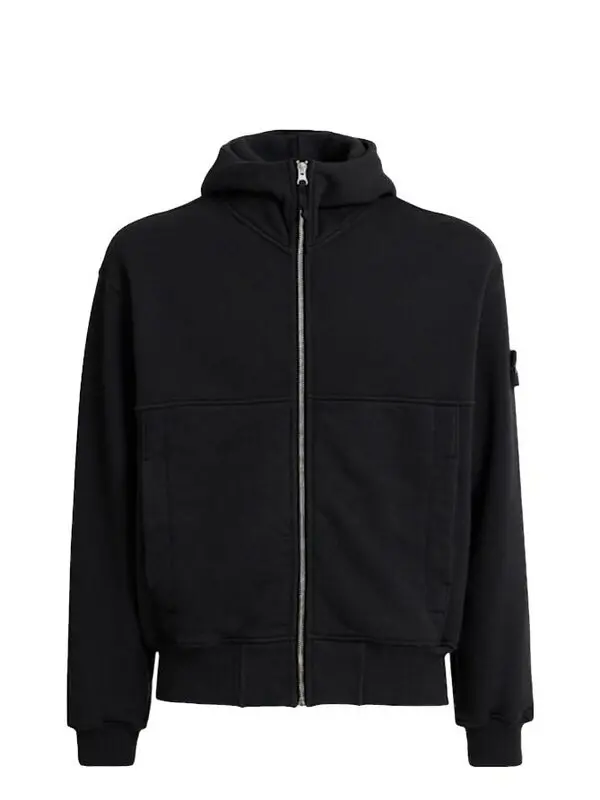 Stone Island Heavy Cotton Zip-up Hoodie - Black