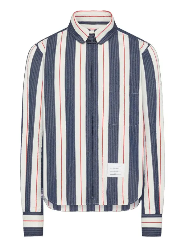 Thom Browne Rounded Collar Striped Zipped Shirt - White