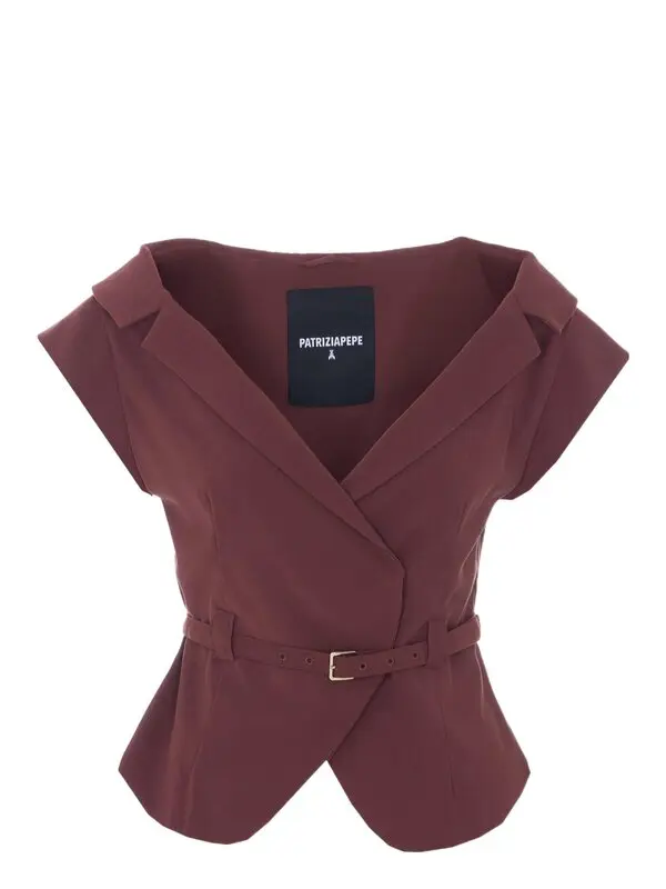 Patrizia Pepe Belted Sleeveless Blazer - Red