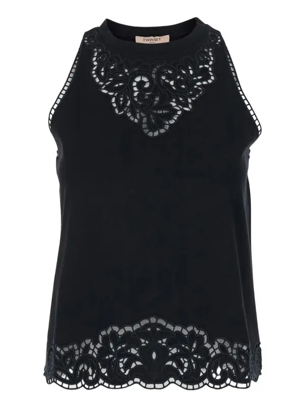 TWINSET Embellished Round Neck Top - Black