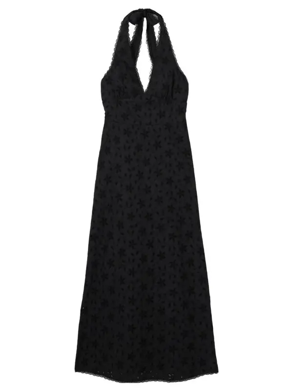 Posse Salma Embroidered Cotton Halterneck Midi Dress - Black