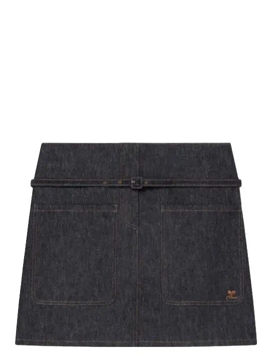 COURREGES Double Pocket Denim Skirt - Black