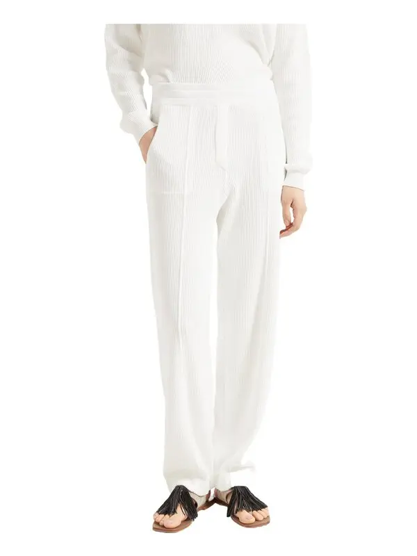 Brunello Cucinelli Cotton Ribbed Track Pants - White