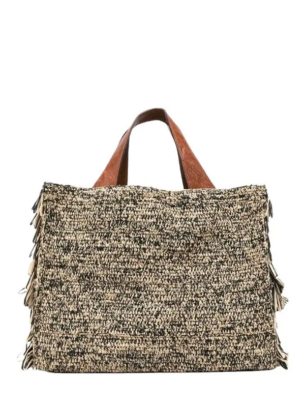 IBELIV Woven Fringe Tote Bag - Nude