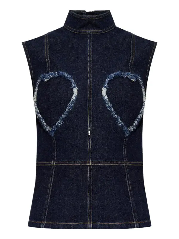 Moschino Sleeveless Denim Top With Heart Detail - Navy Blue