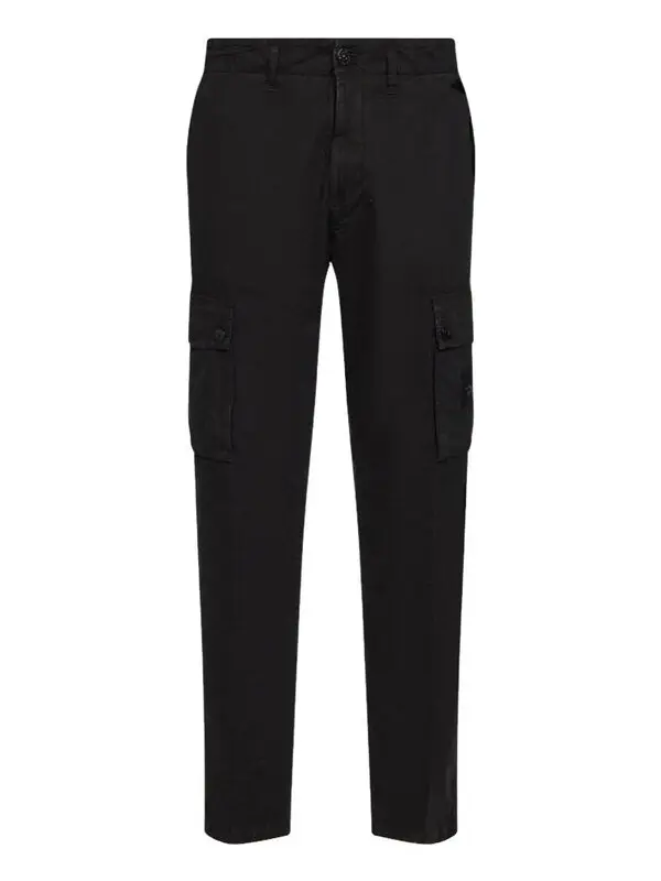 Stone Island Logo Patch Tapered Cargo Trousers - Black