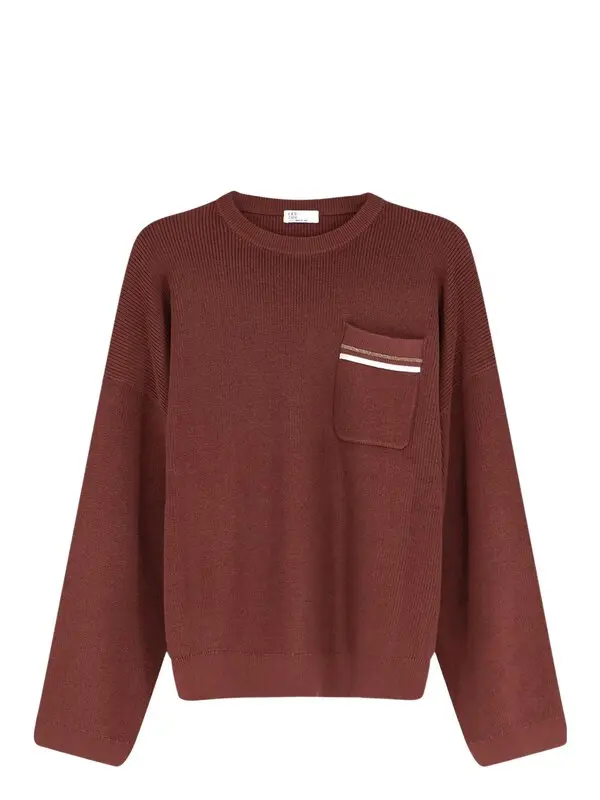 Brunello Cucinelli Crew Neck Long Sleeve Sweater With Chest Pocket - Red