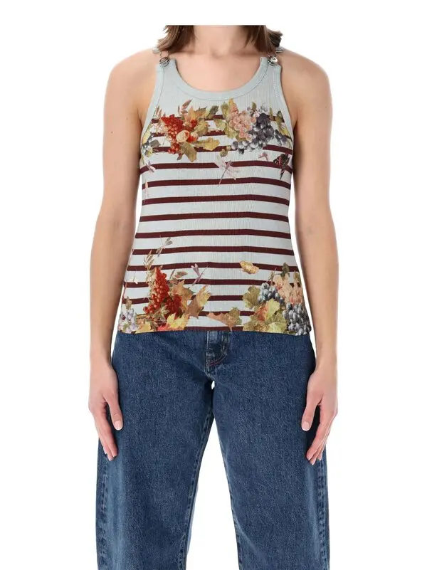 JEAN PAUL GAULTIER Ribbed Knit Vest With Striped And Printed Details - Blue