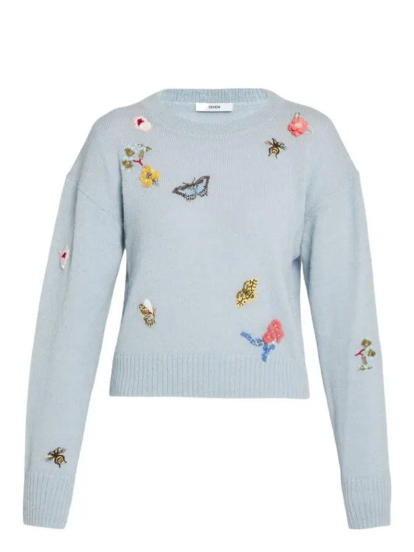 Erdem Embellished Crew Neck Sweater - Sky-blue